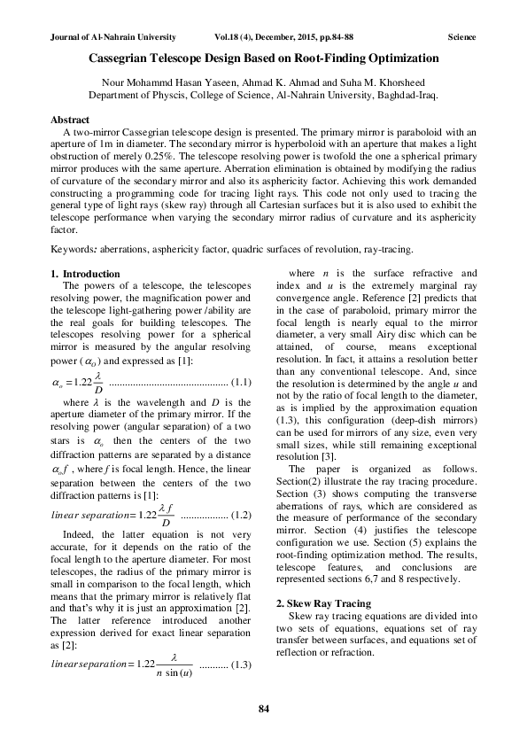 (PDF) Cassegrian Telescope Design Based on Root-Finding Optimization