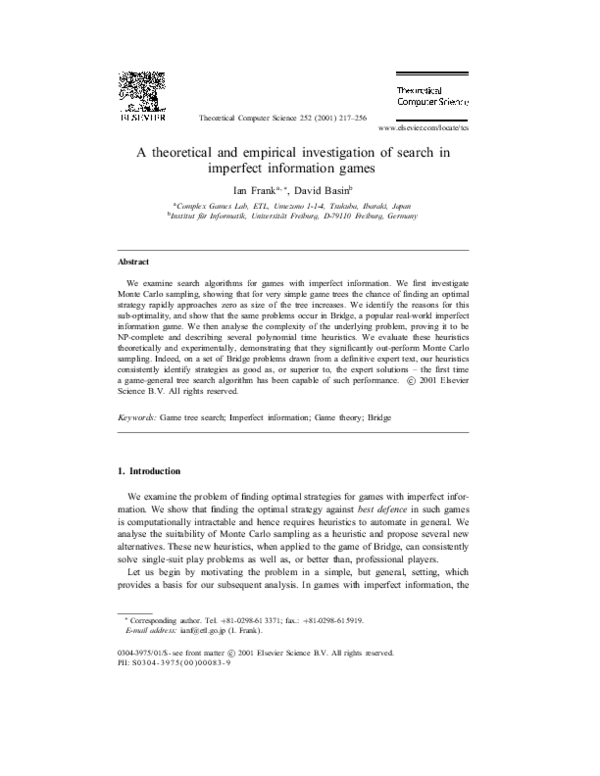 (PDF) A theoretical and empirical investigation of search in imperfect information games