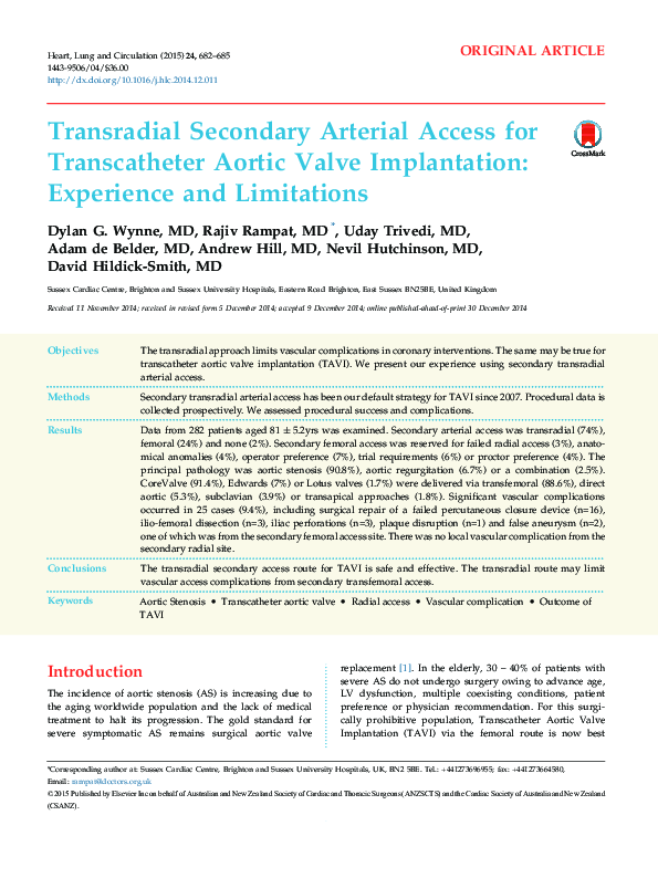 (PDF) Transradial Secondary Arterial Access for Transcatheter Aortic ...
