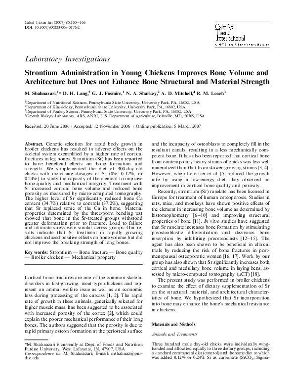 (PDF) Strontium Administration in Young Chickens Improves Bone Volume ...