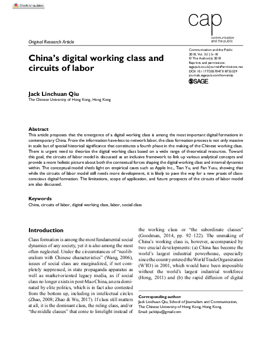 (PDF) China’s digital working class and circuits of labor