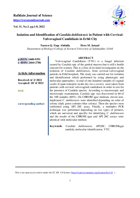 (PDF) Isolation and Identification of Candida dubliniensis in Patient ...
