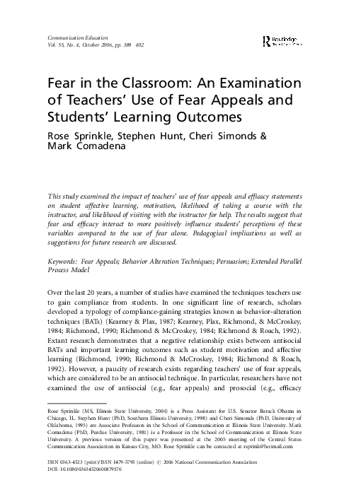 (PDF) Fear in the Classroom: An Examination of Teachers’ Use of Fear ...
