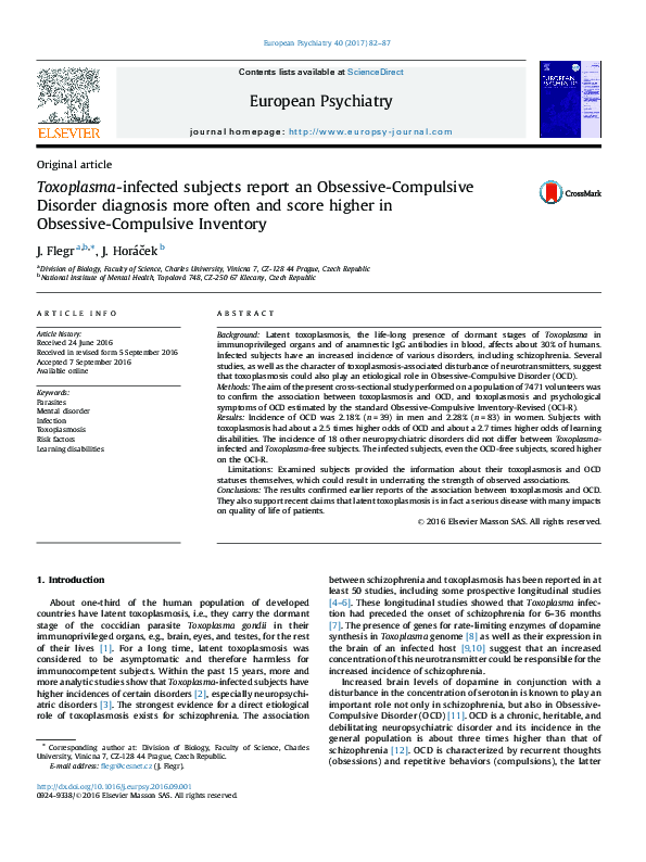 (PDF) Toxoplasma-Infected Subjects Report an Obsessive-Compulsive ...