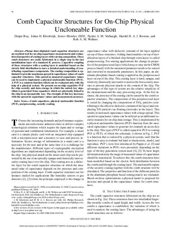 (PDF) Comb Capacitor Structures for On-Chip Physical Uncloneable Function