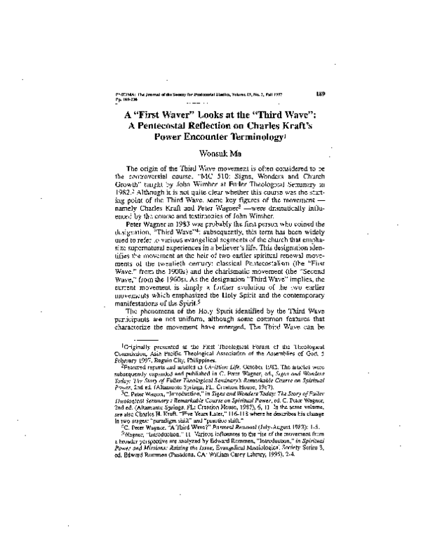 A "First Waver" Looks at the "Third Wave": A Pentecostal Reflection on ...