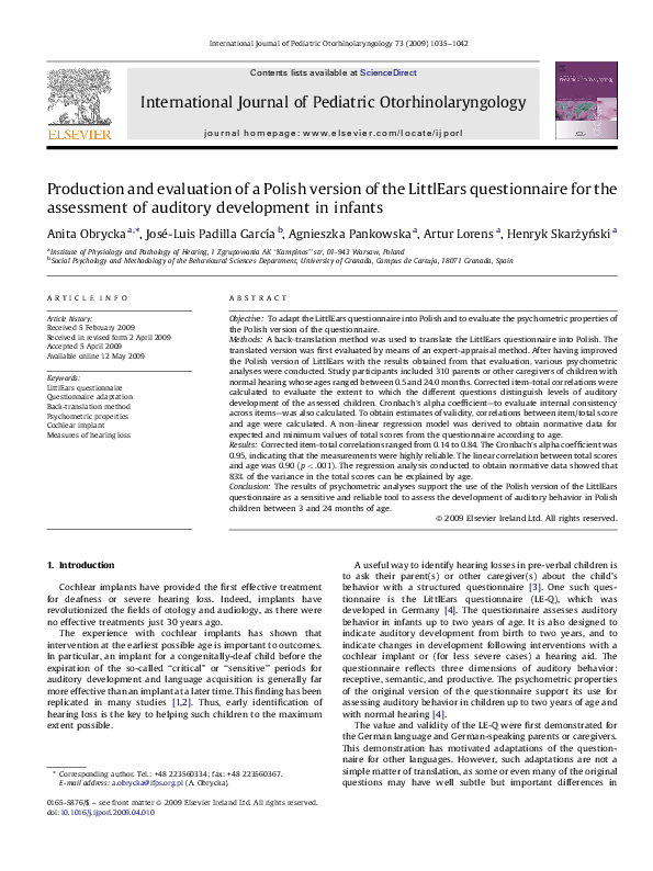 (PDF) Production and evaluation of a Polish version of the LittlEars ...