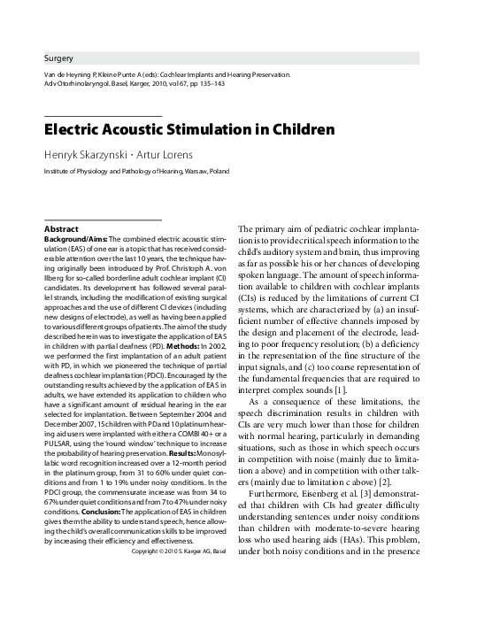 (PDF) Electric Acoustic Stimulation in Children