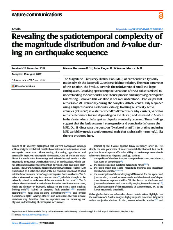 Pdf Revealing The Spatiotemporal Complexity Of The Magnitude Distribution And B Value During