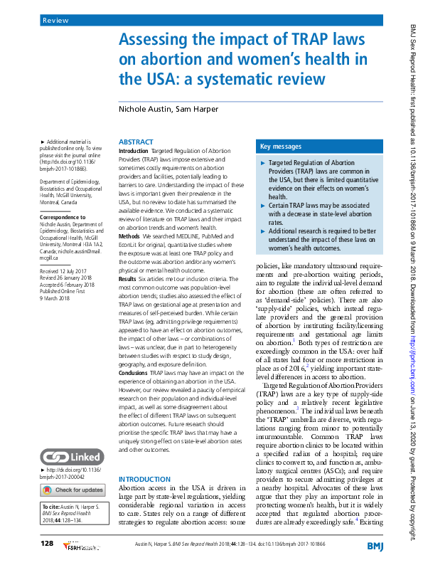 (PDF) Assessing the impact of TRAP laws on abortion and women’s health ...