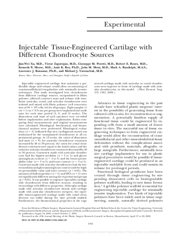 (PDF) Injectable Tissue-Engineered Cartilage with Different Chondrocyte ...