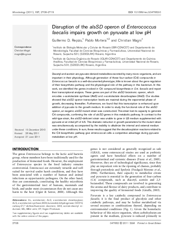 (PDF) Disruption of the alsSD operon of Enterococcus faecalis impairs ...