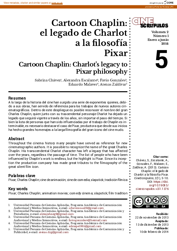 (PDF) Cartoon Chaplin: el legado de Charlot a la filosofía Pixar
