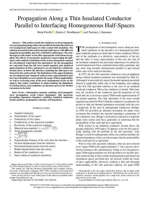 (PDF) Propagation Along a Thin Insulated Conductor Parallel to ...