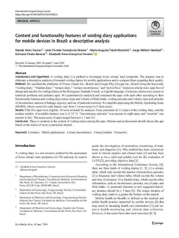 (PDF) Content and functionality features of voiding diary applications ...