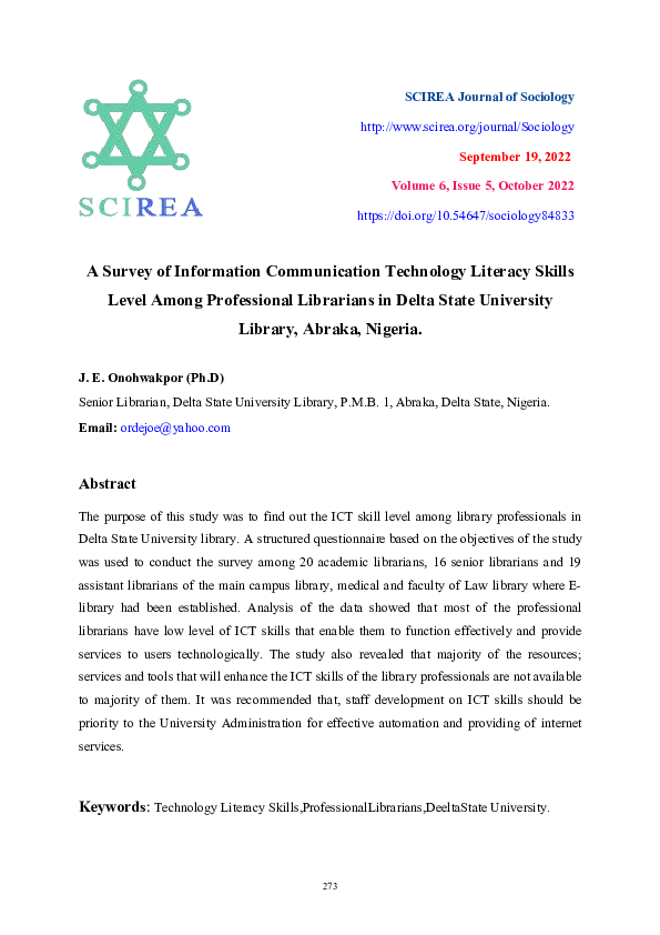 (PDF) A Survey of Information Communication Technology Literacy Skills ...