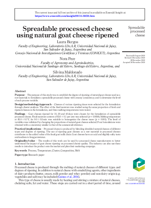 (PDF) Spreadable processed cheese using natural goat cheese ripened