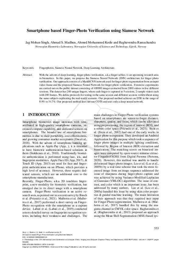 Pdf Smartphone Based Finger Photo Verification Using Siamese Network