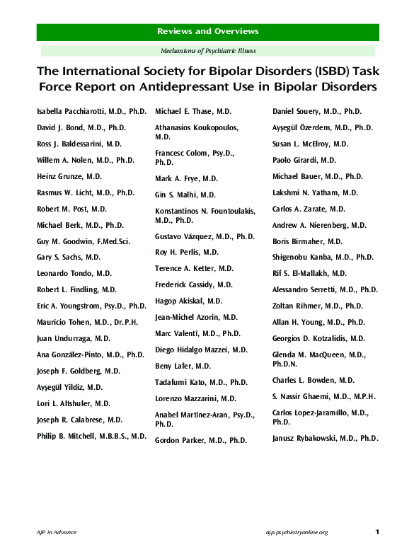 (PDF) The International Society for Bipolar Disorders (ISBD) Task Force ...