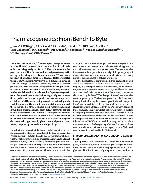 (PDF) Pharmacogenetics: From Bench to Byte