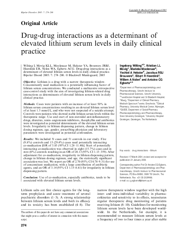 (PDF) Drug-drug interactions as a determinant of elevated lithium serum ...