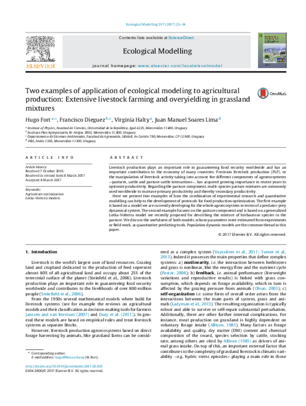 (PDF) Two examples of application of ecological modeling to agricultural production: Extensive ...