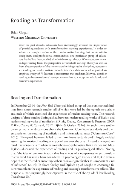 (PDF) Reading as Transformation