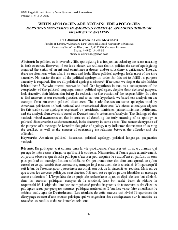 (PDF) When Apologies Are Not Sincere Apologies Depicting Insincerity in ...
