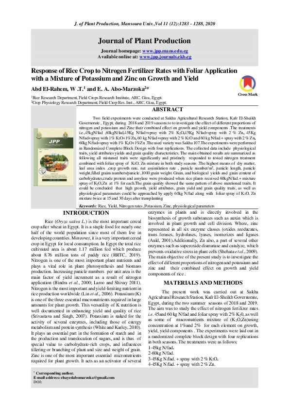 (PDF) Journal of Plant Production