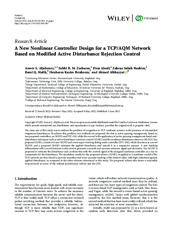 Pdf A New Nonlinear Controller Design For A Tcpaqm Network Based On