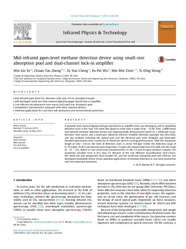 (PDF) Mid-infrared ppm-level methane detection device using small-size ...