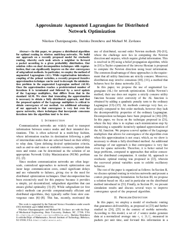Pdf Approximate Augmented Lagrangians For Distributed Network Optimization Darinka Dentcheva