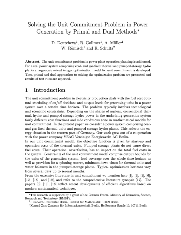 (PDF) Solving the Unit Commitment Problem in Power Generation by Primal and Dual Methods