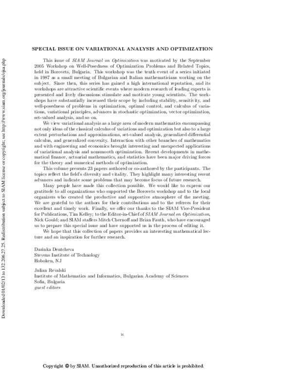 Pdf Special Issue On Variational Analysis And Optimization