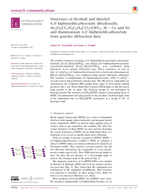 (PDF) Structures of dicobalt and dinickel 4,4′-biphenyldicarboxylate ...