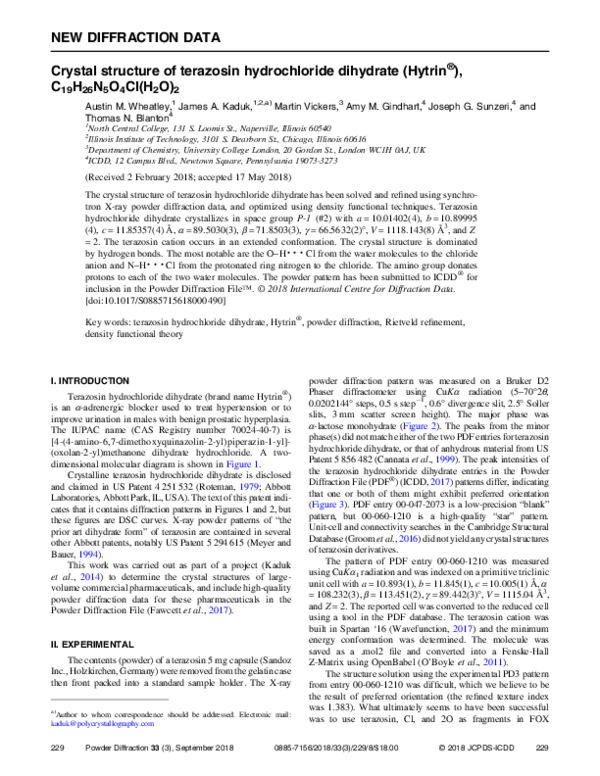 (PDF) Crystal structure of terazosin hydrochloride dihydrate (Hytrin ...