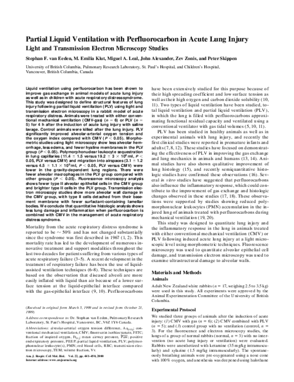 (PDF) Partial Liquid Ventilation with Perfluorocarbon in Acute Lung ...