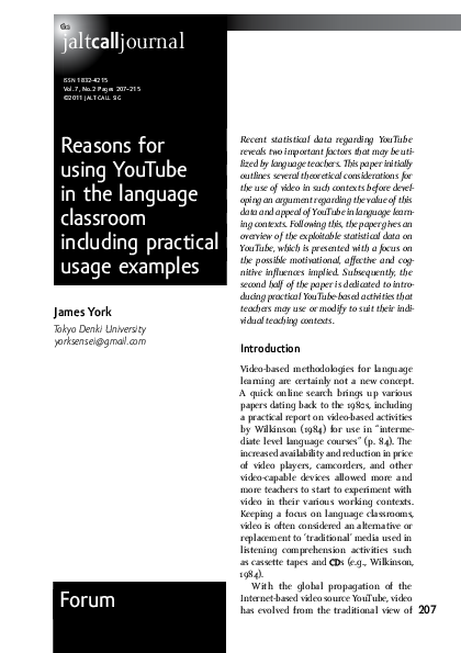 (PDF) Reasons for using YouTube in the language classroom including ...