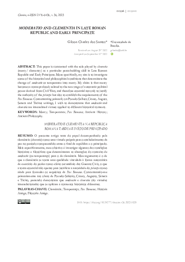 (PDF) MODERATIO AND CLEMENTIA IN LATE ROMAN REPUBLIC AND EARLY PRINCIPATE