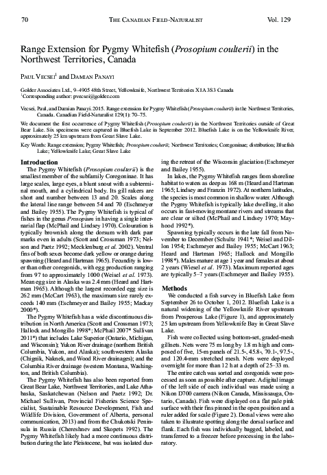 (PDF) Range extension for Pygmy Whitefish ( Prosopium coulterii ) in ...