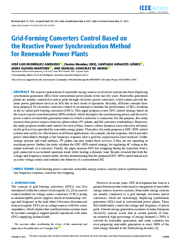 (PDF) Grid-Forming Converters Control Based on the Reactive Power ...