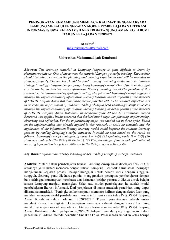 (PDF) Peningkatan Kemampuan Membaca Kalimat Dengan Aksara Lampung ...