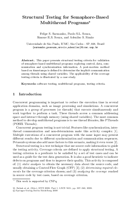 Pdf Structural Testing For Semaphore Based Multithread Programs