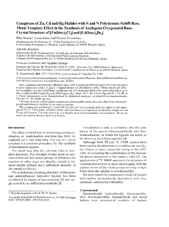 (PDF) Complexes of Zn, Cd and Hg Halides with S and N Polydentate Schiff-Base. Metal Template ...