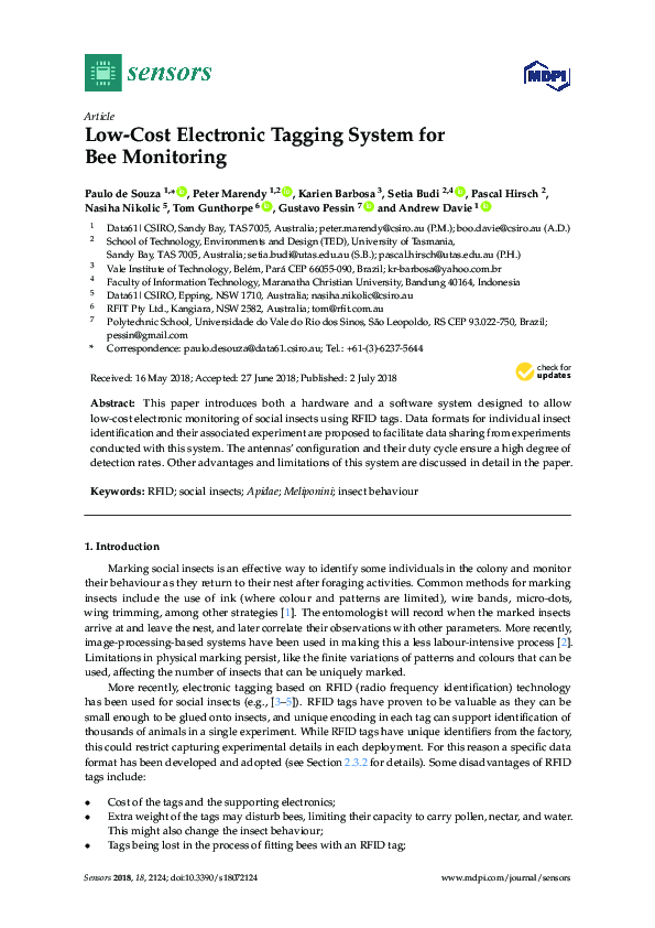 (PDF) Low-Cost Electronic Tagging System for Bee Monitoring