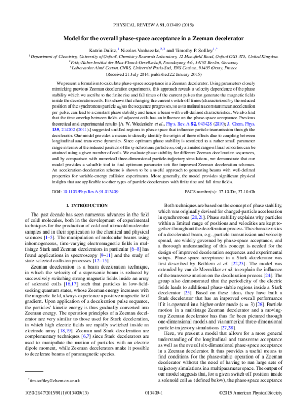 (PDF) Model for the overall phase-space acceptance in a Zeeman decelerator