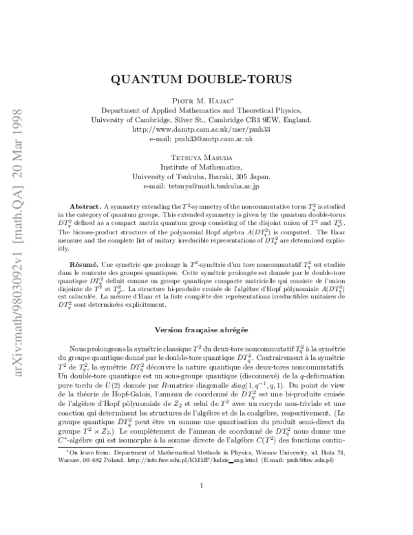 (PDF) Quantum double-torus