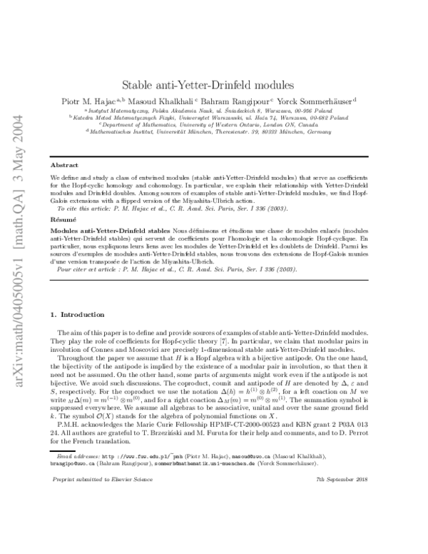 (PDF) Stable anti-Yetter–Drinfeld modules