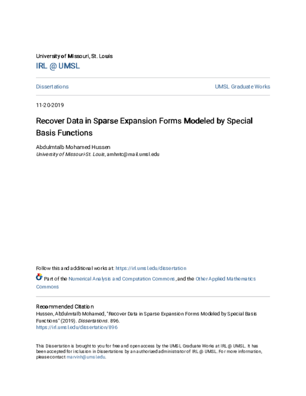 (PDF) Recover Data in Sparse Expansion Forms Modeled by Special Basis Functions