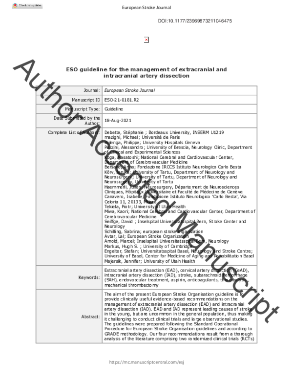 (PDF) ESO guideline for the management of extracranial and intracranial ...